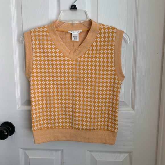Tops | Yellow White Vest With Diamond Patterns Cropped | Poshmark